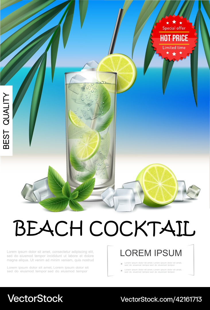 Realistic tropical beach cocktail poster Vector Image