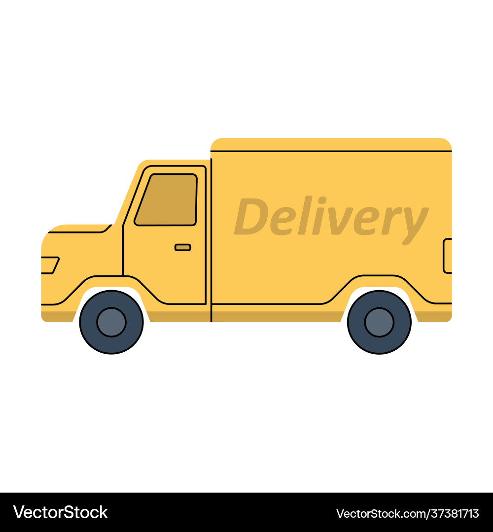 Yellow van with inscription delivery flat Vector Image