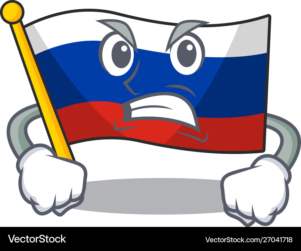 Angry mascot russian flag hoisted on pole Vector Image
