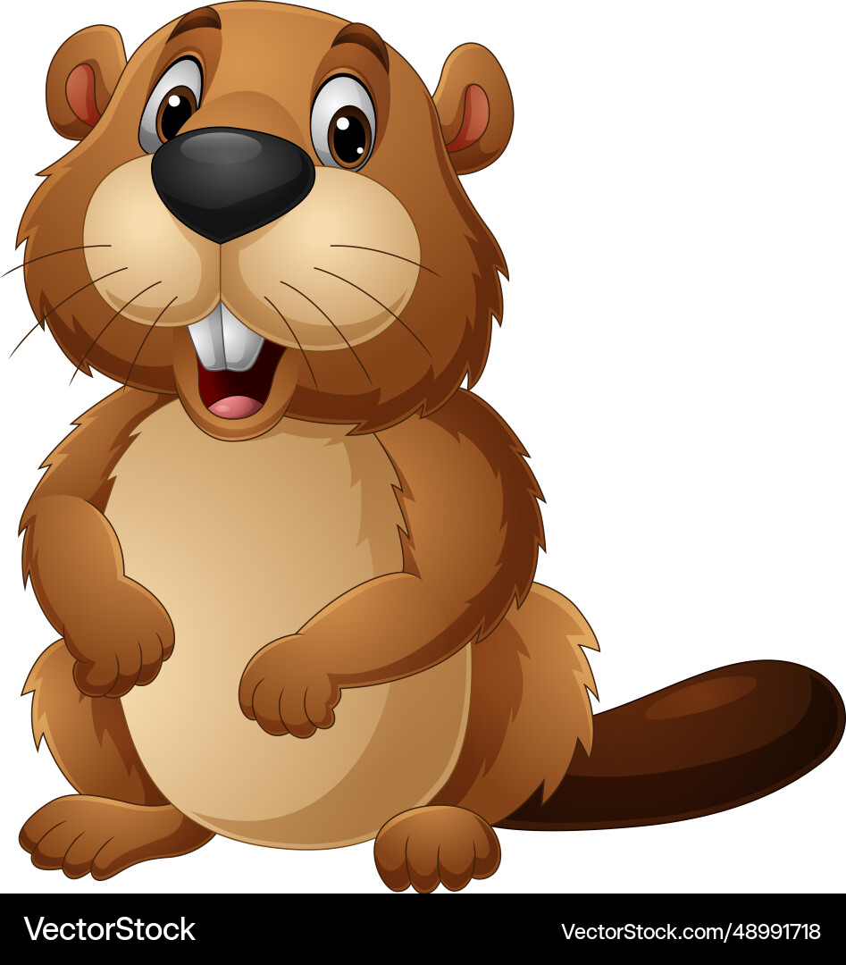 Cartoon happy beaver on white background Vector Image