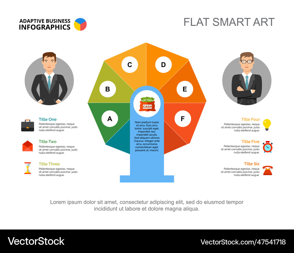 Six options process chart template Royalty Free Vector Image