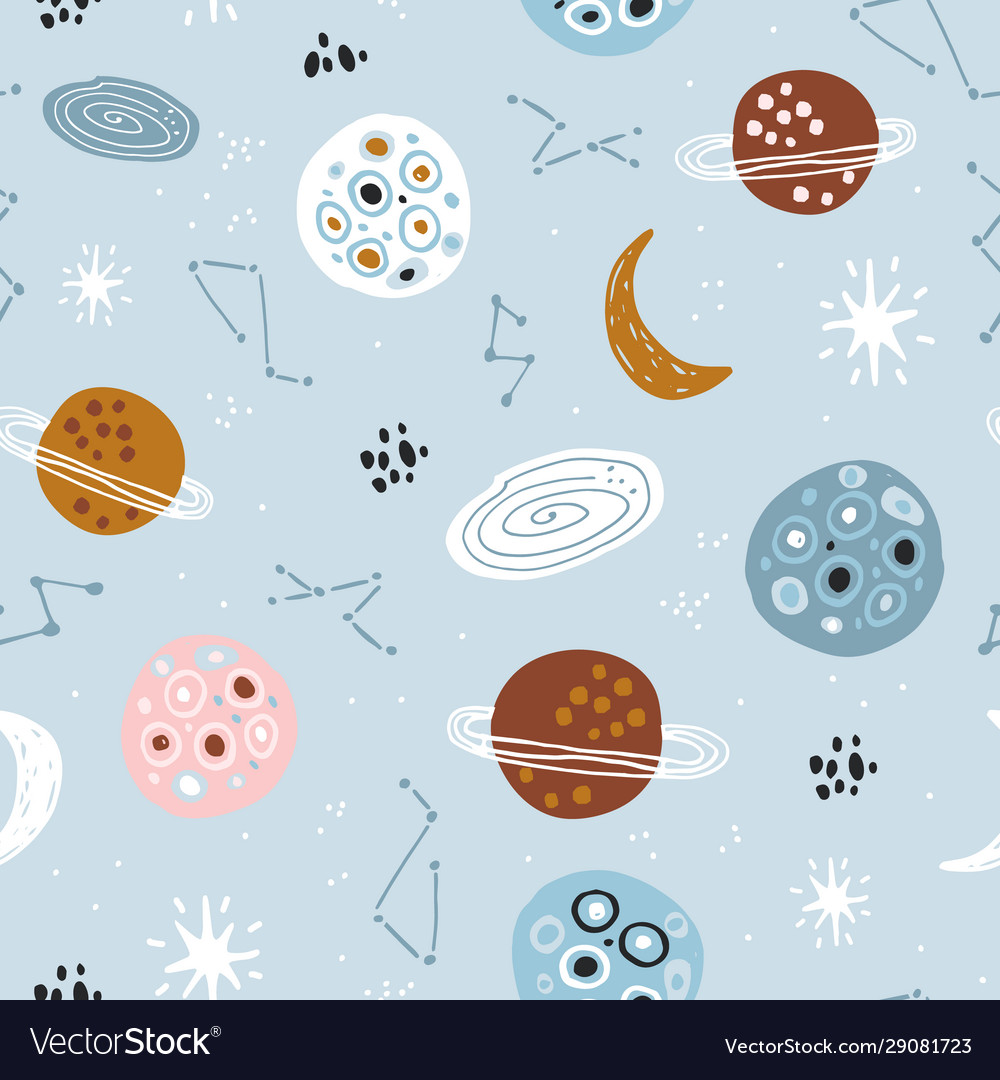 Childish seamless pattern with hand drawn space Vector Image