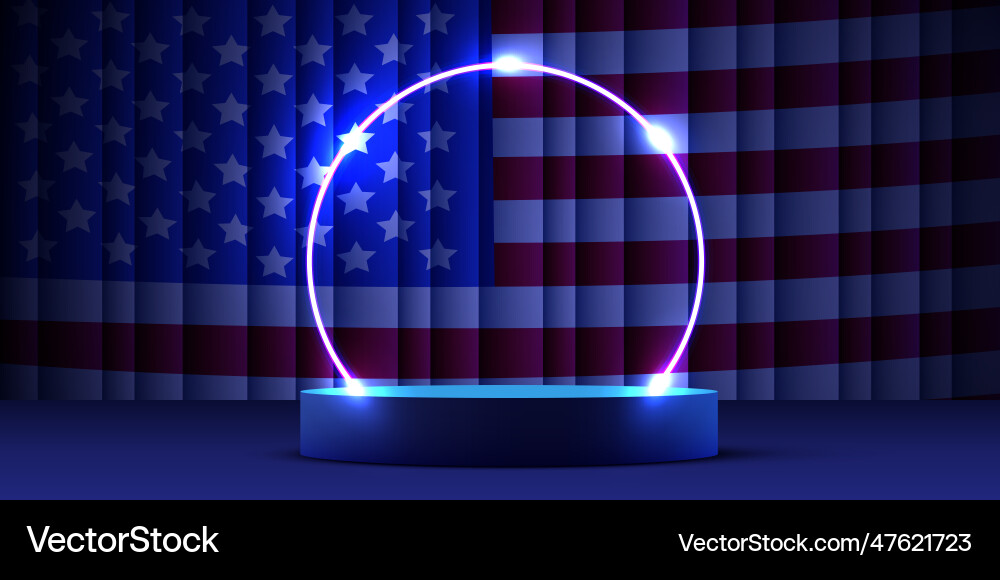 Cylindrical podium on usa flag background Vector Image