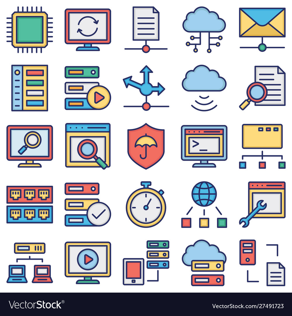 Database server and location icons set every ico Vector Image