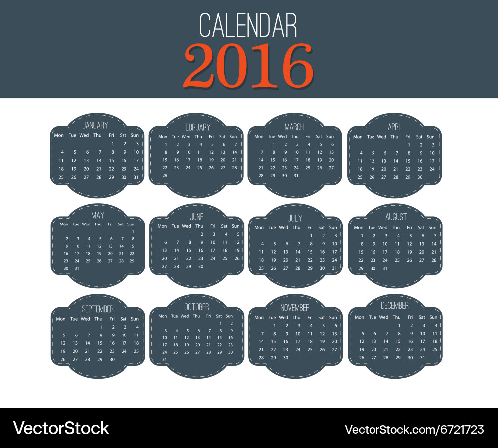 Simple calendar 2016 abstract calendar for 2016 Vector Image