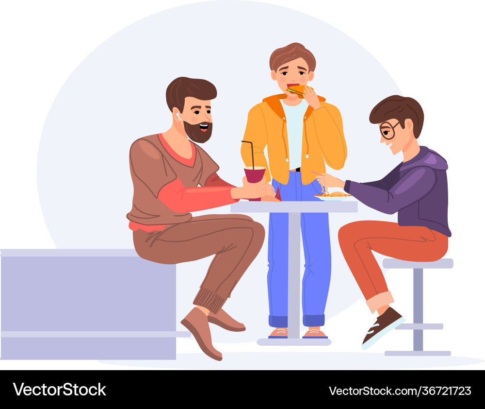 Students lunch time group young people eating Vector Image