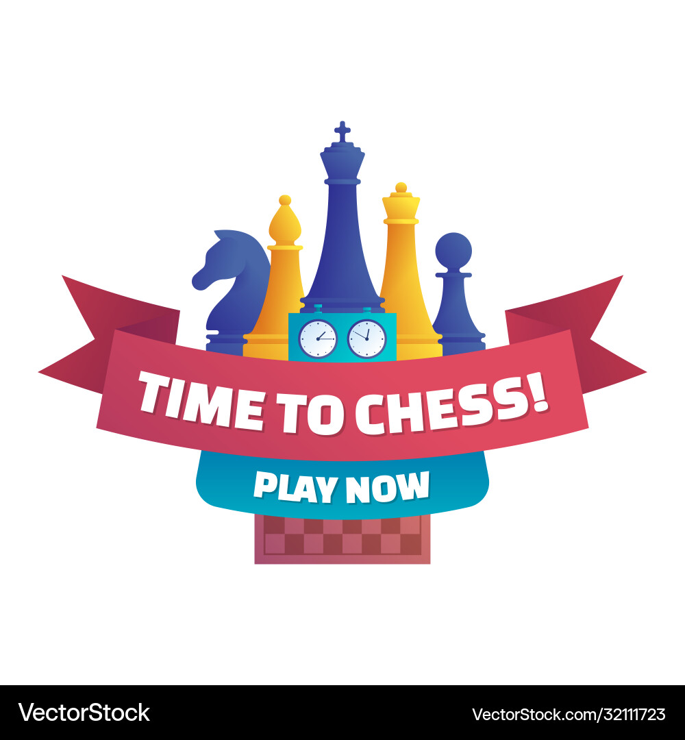 Time to chess play now isolated sticker Royalty Free Vector