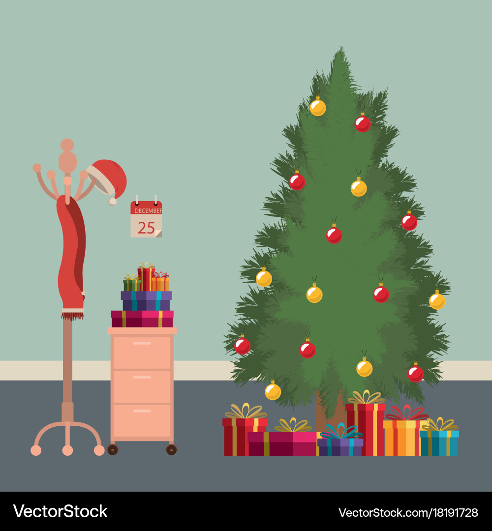 Christmas workplace scene with file cabinet Vector Image