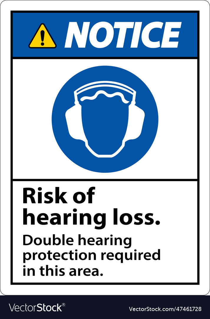 Notice Double Hearing Protection Sign On White Vector Image