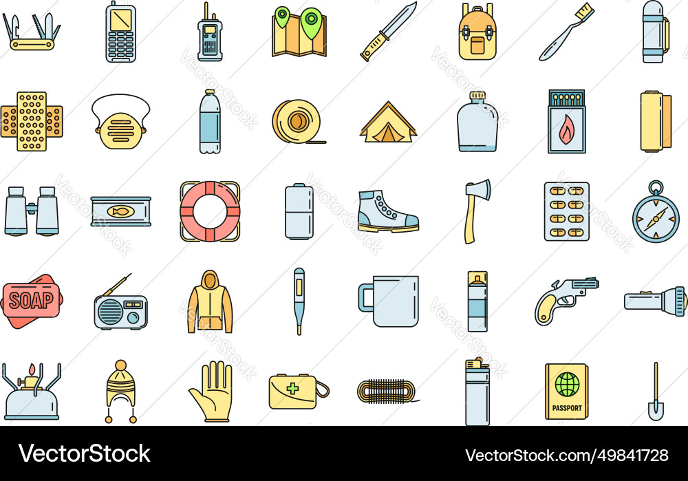 Survival activity icons set color Royalty Free Vector Image