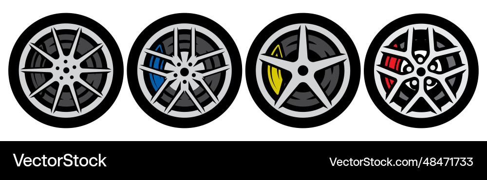 A set of four wheels with different rims Vector Image