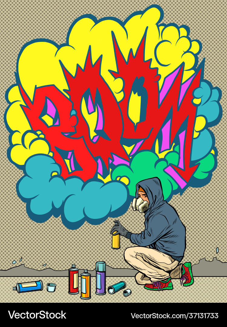 A teenage boy draws graffiti image tag Royalty Free Vector