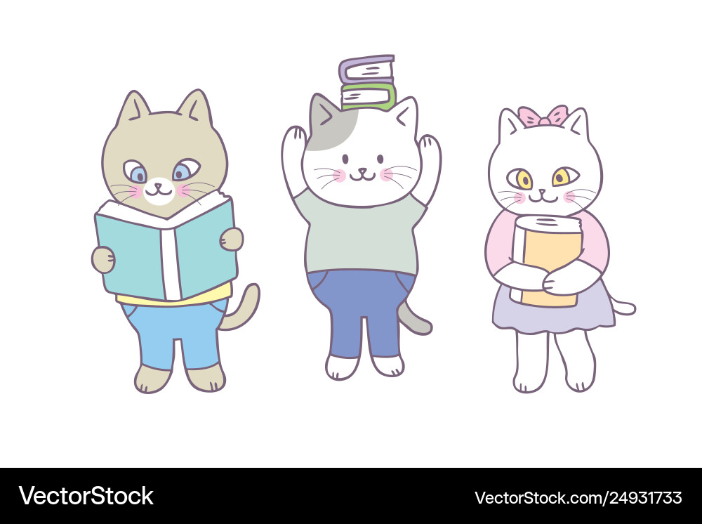 Cartoon cute cat reading book Royalty Free Vector Image