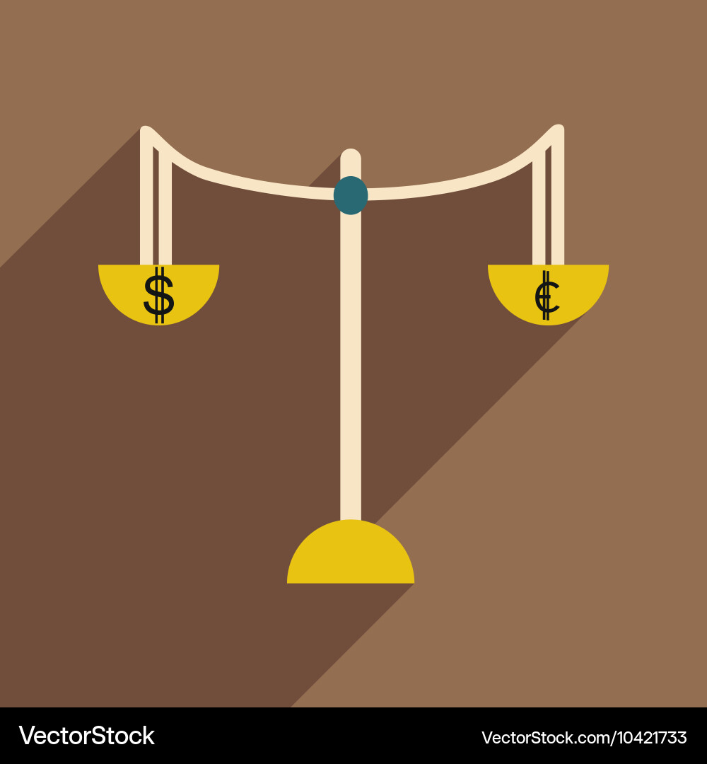 Flat with shadow icon scales and money Royalty Free Vector