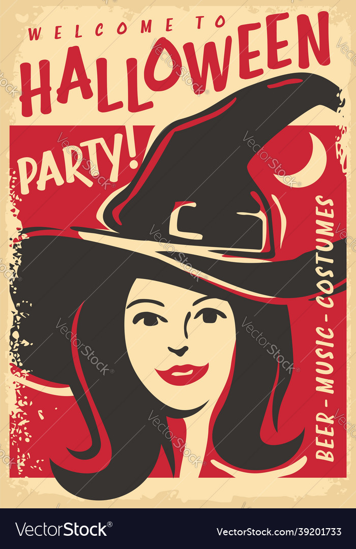 Halloween witch party poster design Royalty Free Vector