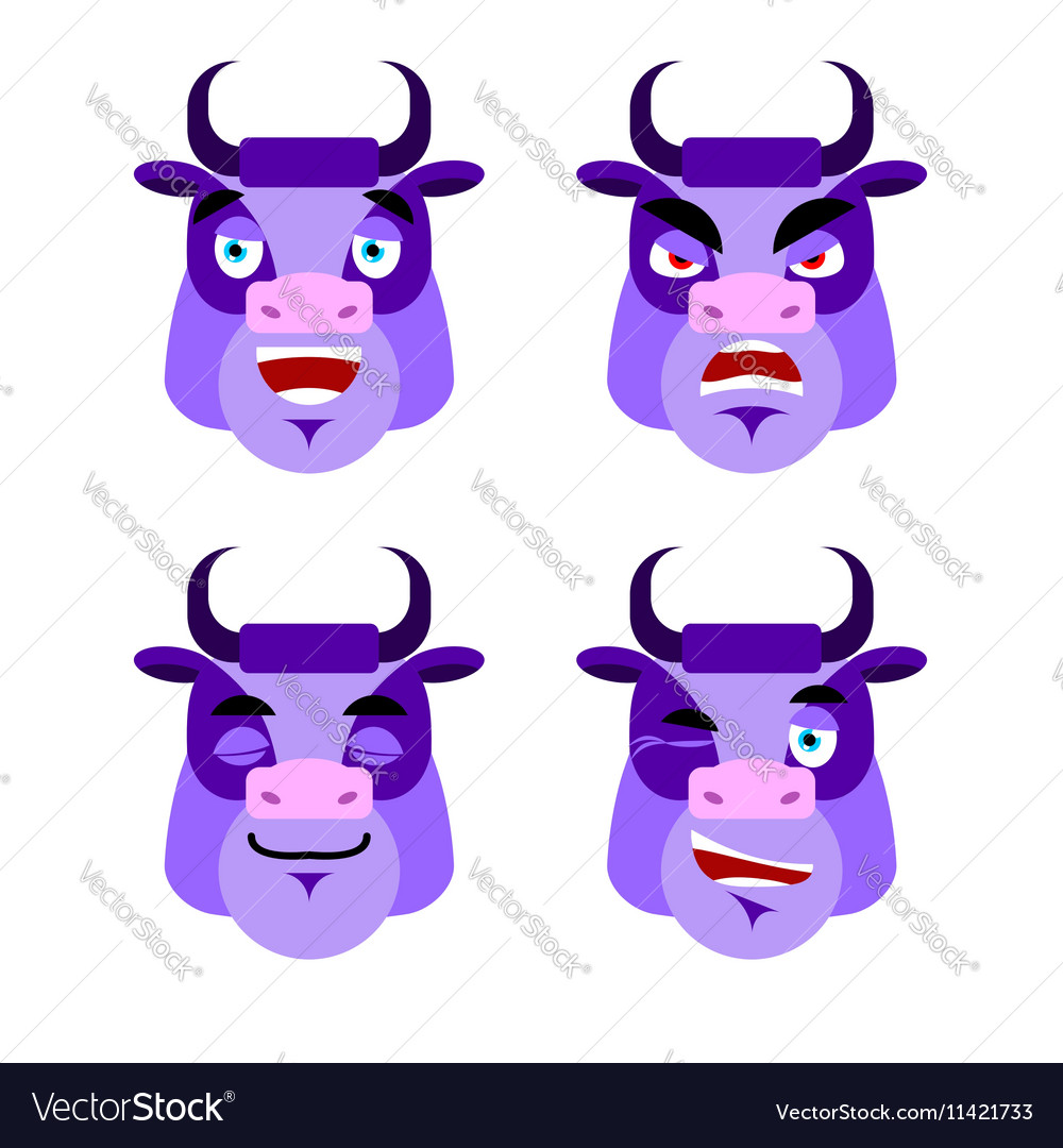 Purple cow Emotions Set expressions avatar bull Vector Image