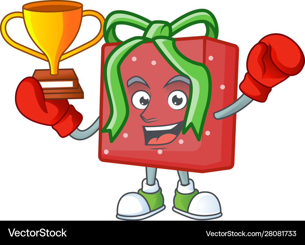 Super cool boxing winner red gift box in mascot Vector Image
