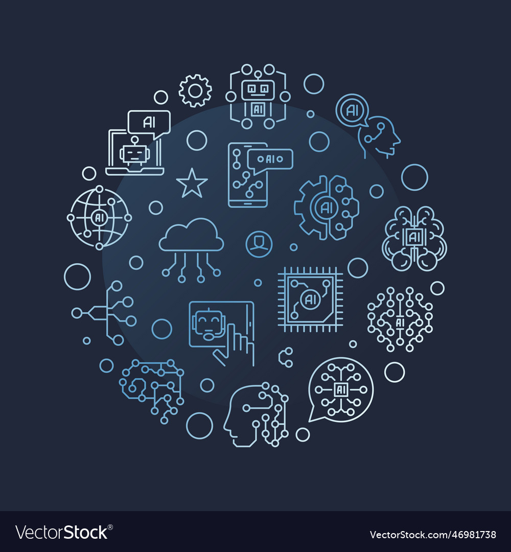 Ai concept line round blue banner artificial Vector Image