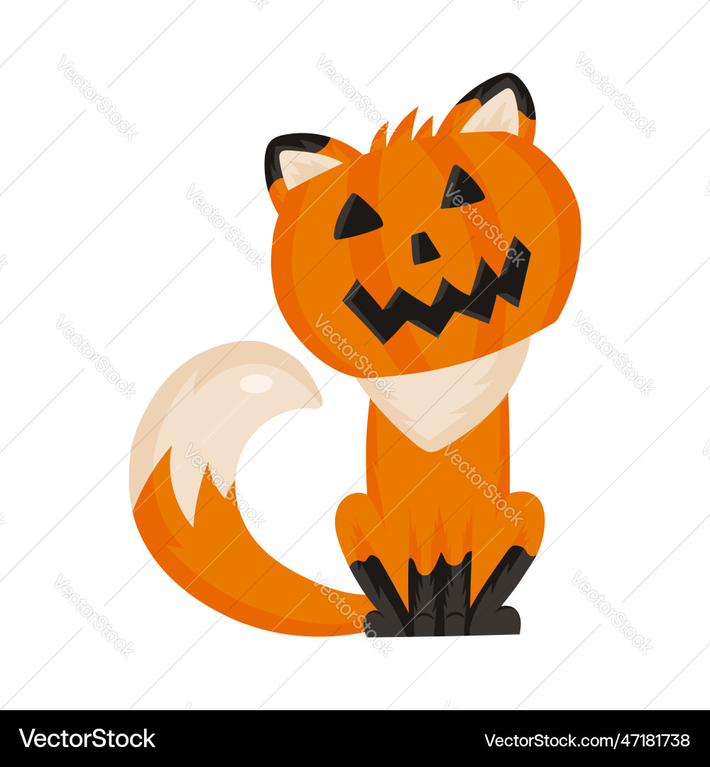 Cute halloween fox wearing pumpkin on its head Vector Image