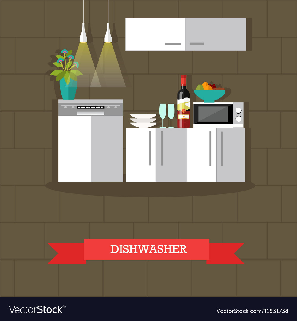 Dishwasher kitchen Royalty Free Vector Image - VectorStock