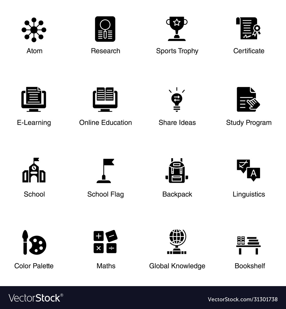 E learning solid icons pack Royalty Free Vector Image