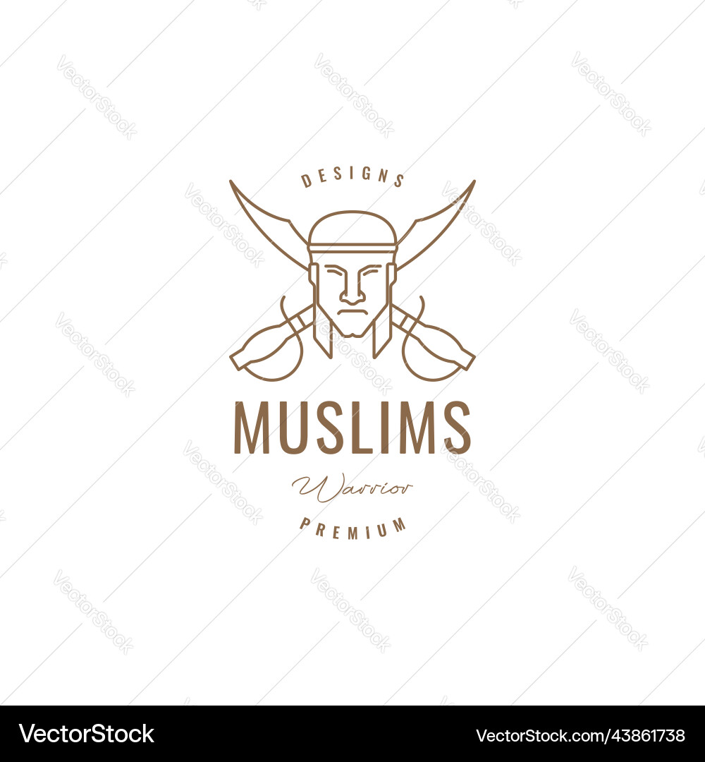 Face muslim swords warrior logo design Royalty Free Vector