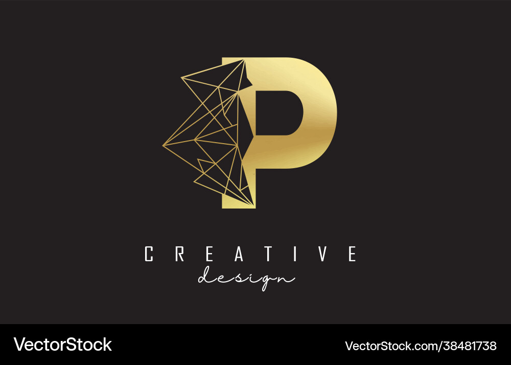 Golden letter p logo design with broken stone Vector Image
