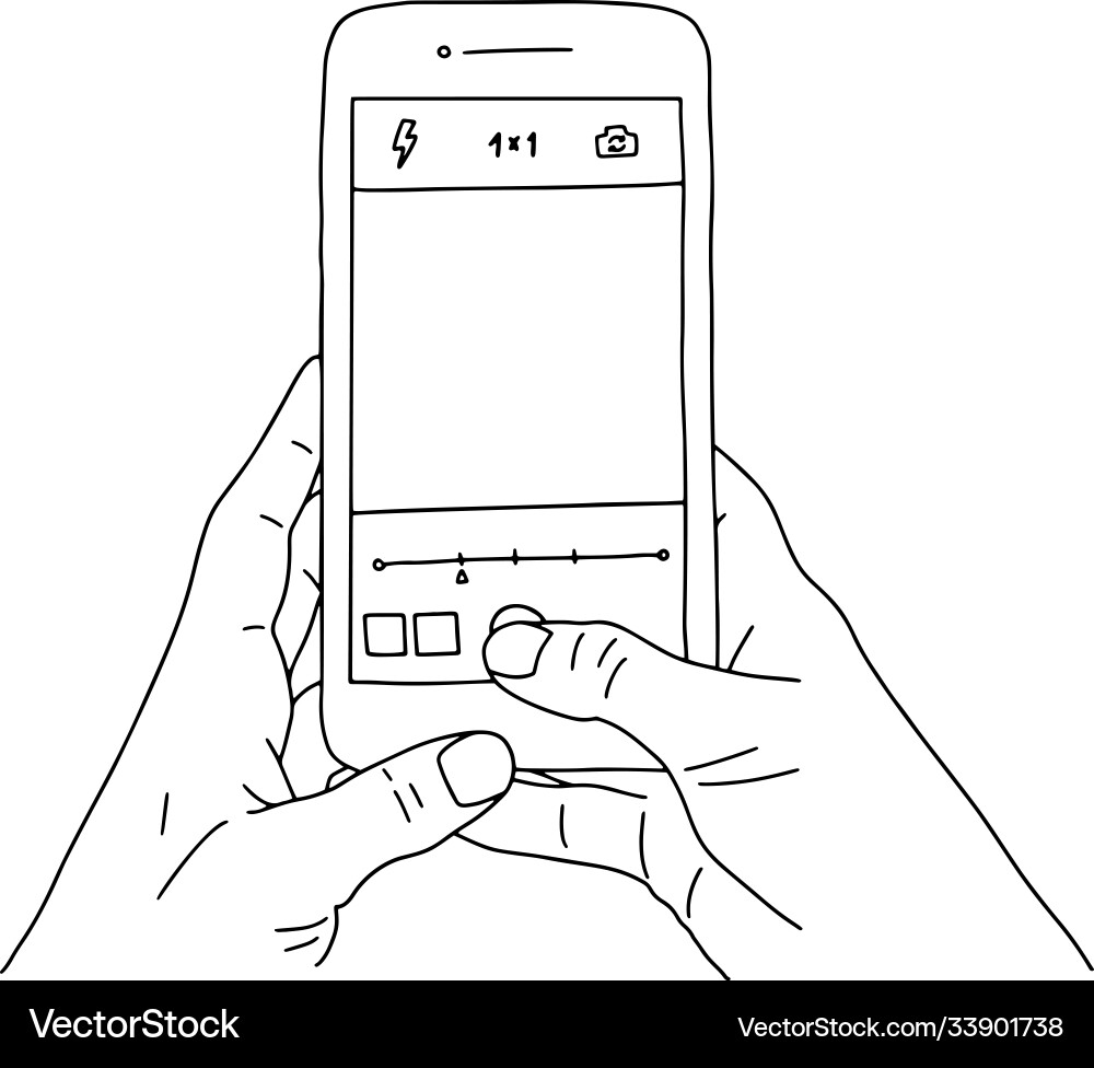 Hand holds phone line art modern template Vector Image