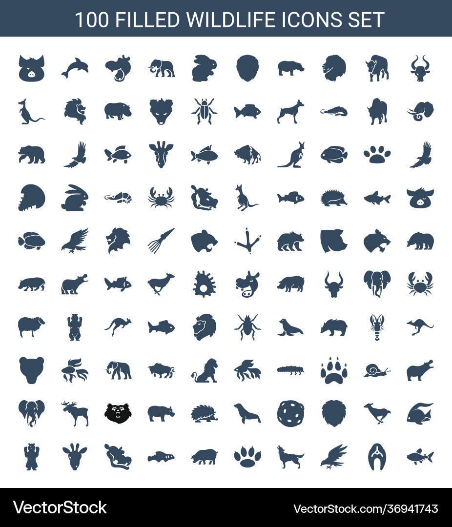 100 wildlife icons Royalty Free Vector Image - VectorStock