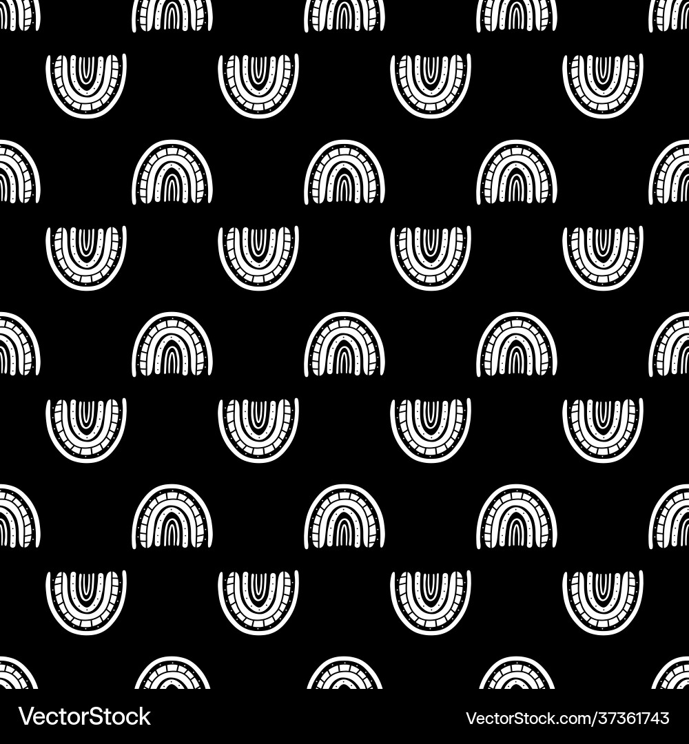Boho rainbow black and white seamless pattern Vector Image
