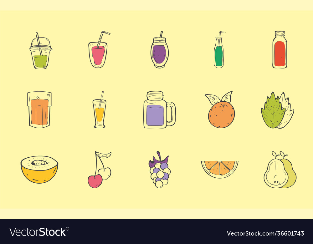 Bundle smoothies drinks Royalty Free Vector Image