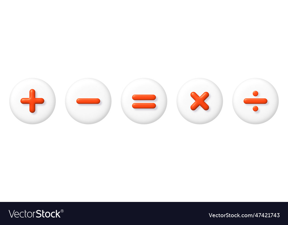 Math 3d icons set orange arithmetic plus minus Vector Image