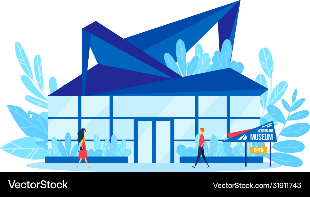 Modern art museum people character visit Vector Image