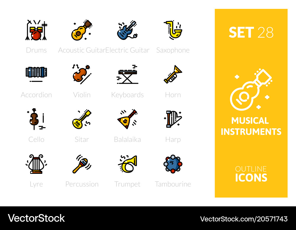 Outline color icons set Royalty Free Vector Image