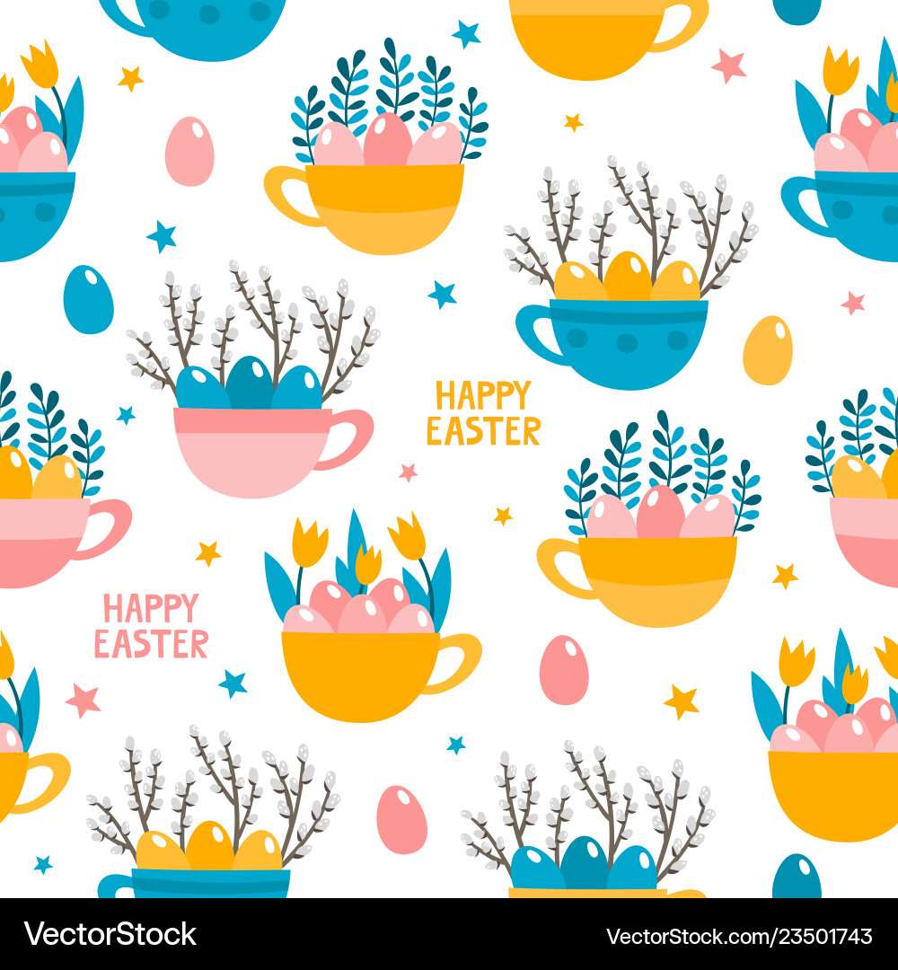 Seamless pattern with cups of flowers Royalty Free Vector