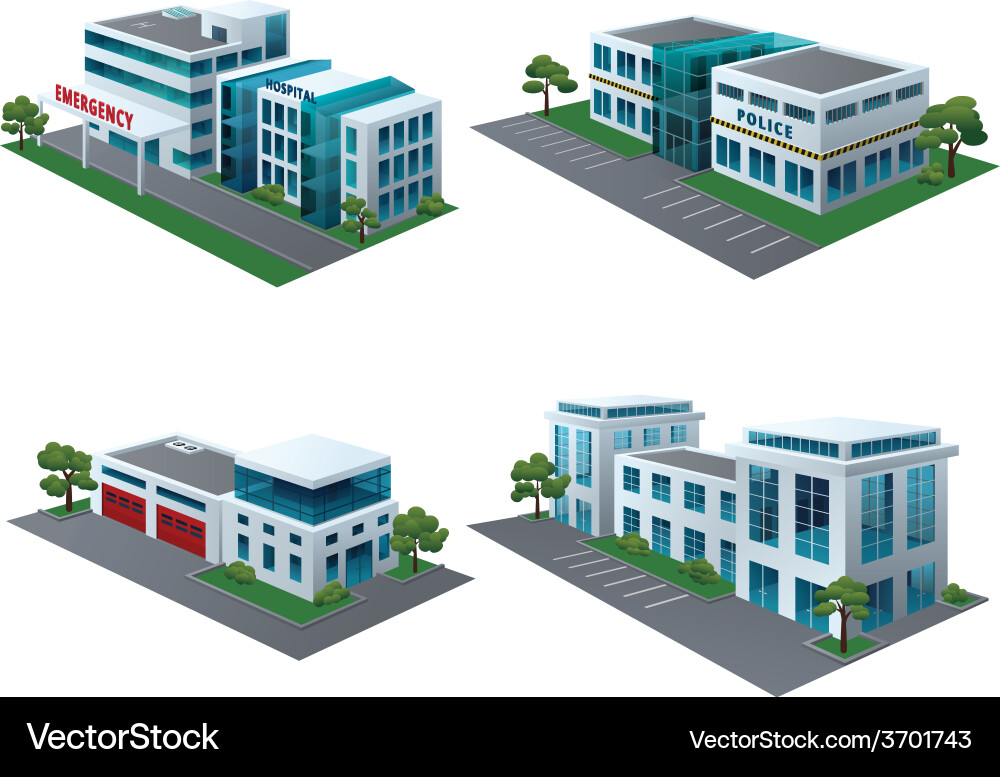 Set of perspective community building Royalty Free Vector