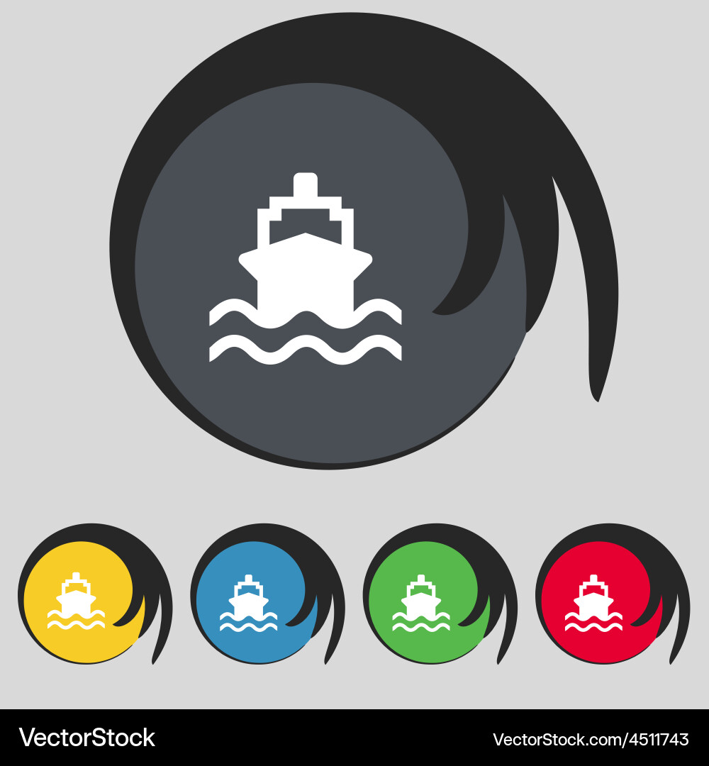 Ship icon sign symbol on five colored buttons Vector Image