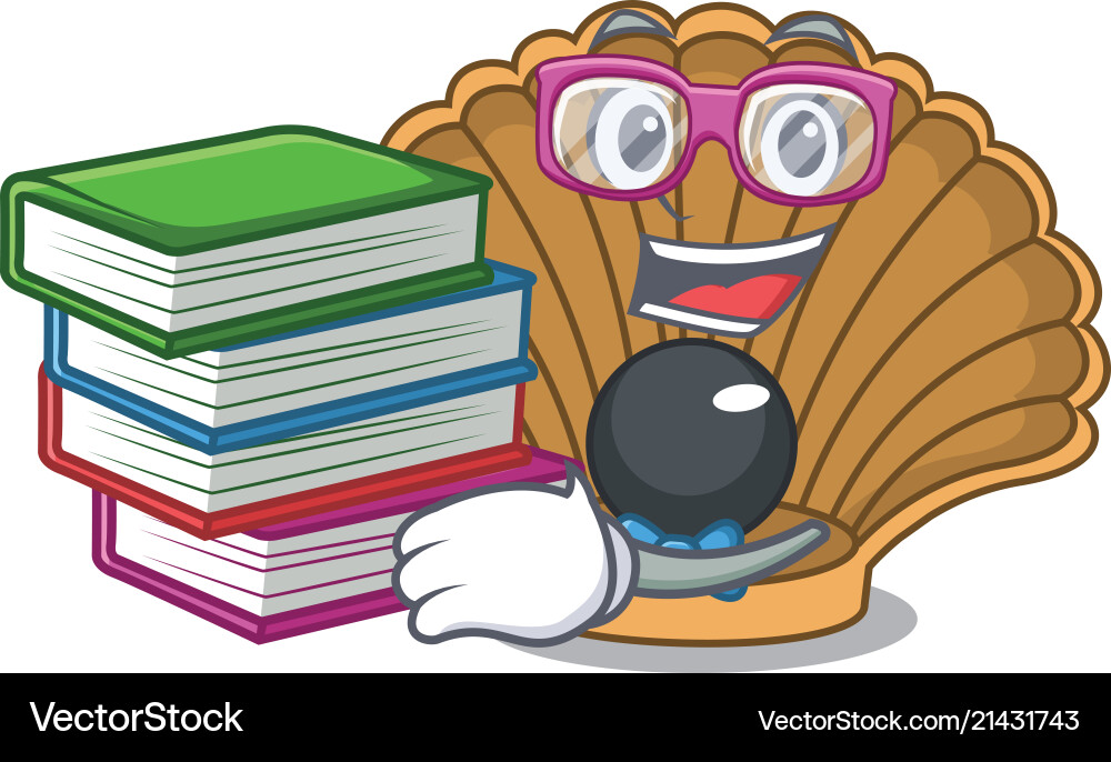 Student with book shell with pearl mascot cartoon Vector Image