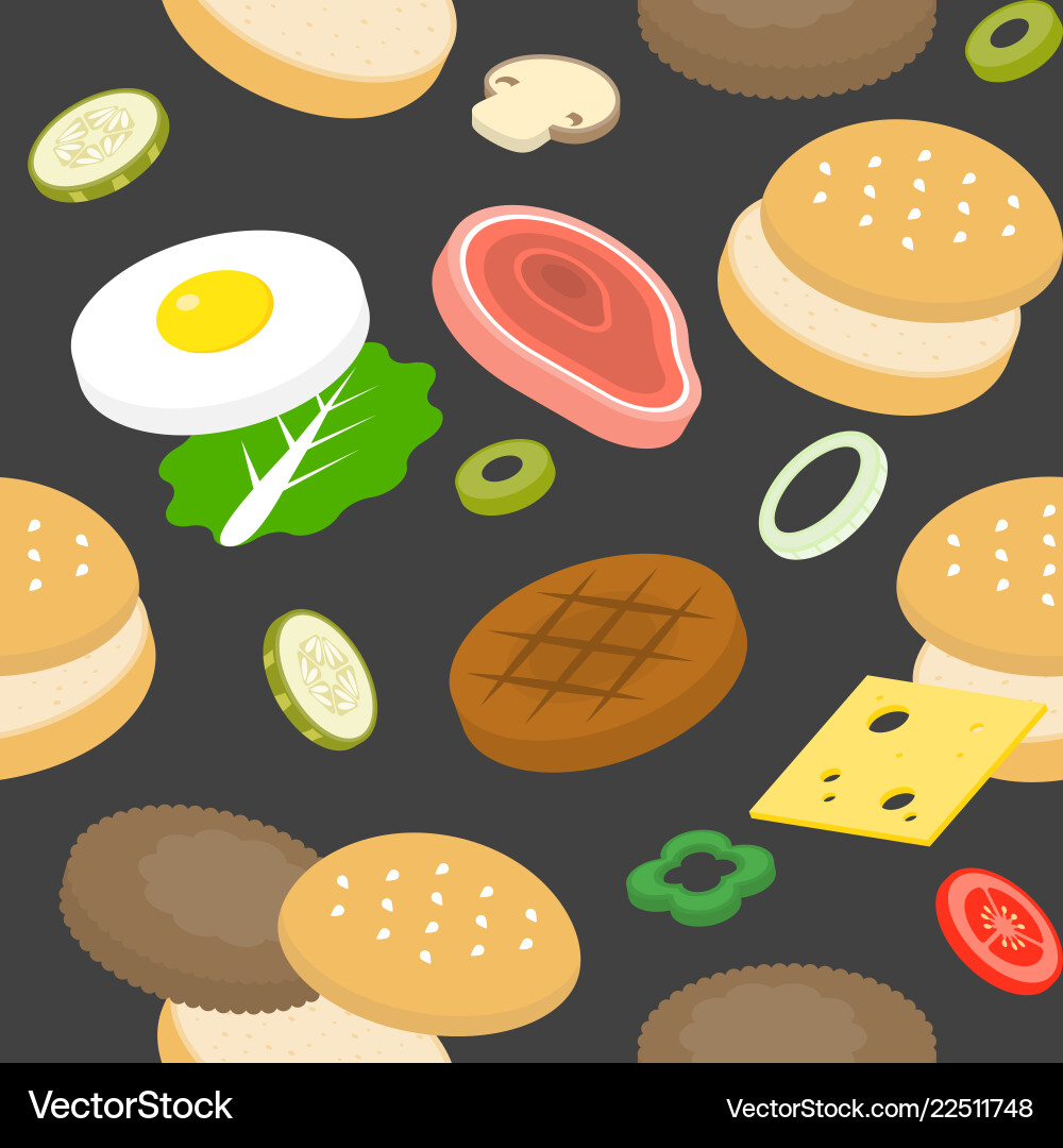 Burger bun and ingredient such as meat ham Vector Image