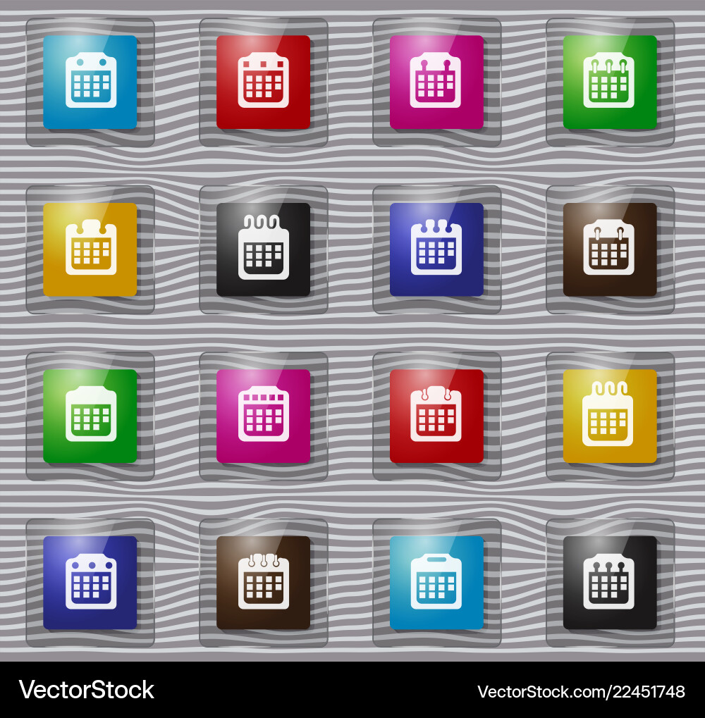 Calendar glass icons set Royalty Free Vector Image