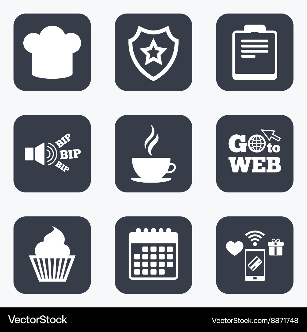 Coffee cup icon chef hat symbol muffin cupcake Vector Image