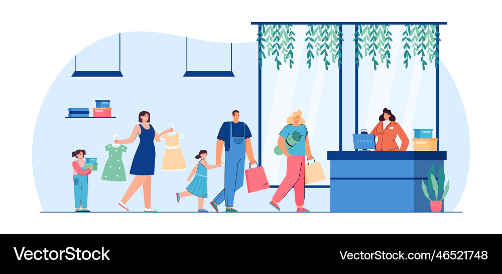 Customer standing in line in shop flat Royalty Free Vector