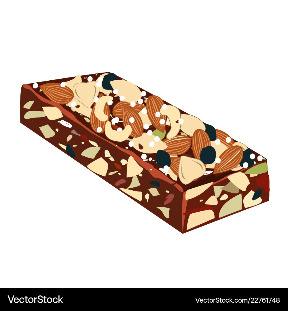 Energy bar with nuts which contain protein and Vector Image