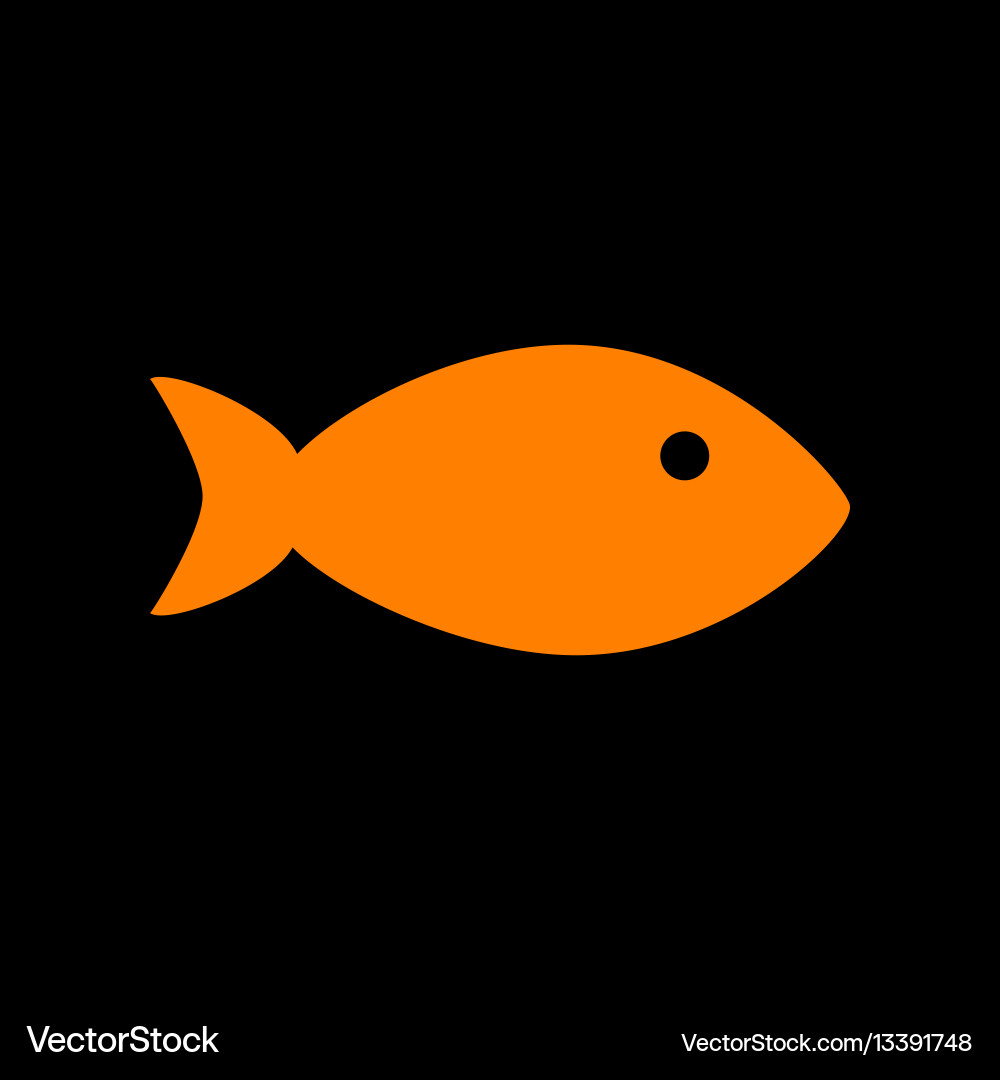 Fish sign orange icon on black Royalty Free Vector Image
