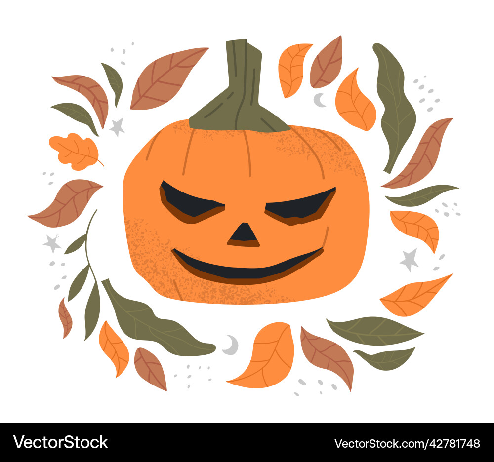 Funny halloween sticker with an evil pumpkin Vector Image