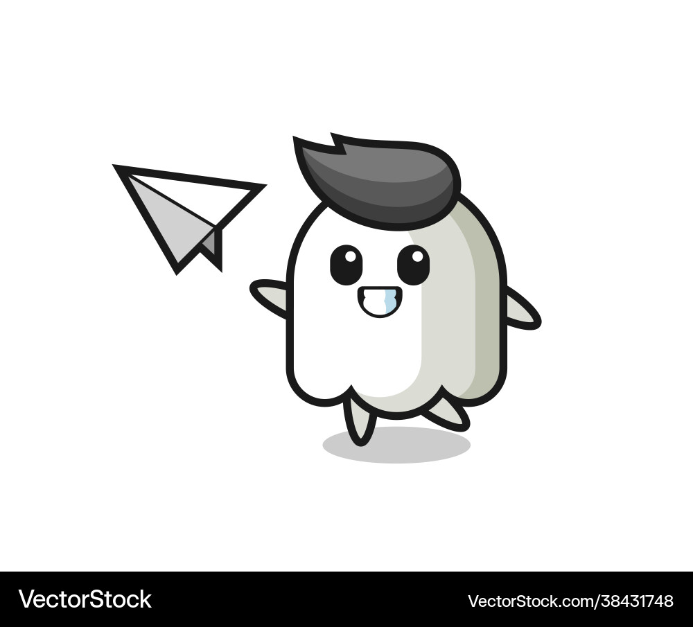 Ghost cartoon character throwing paper airplane Vector Image