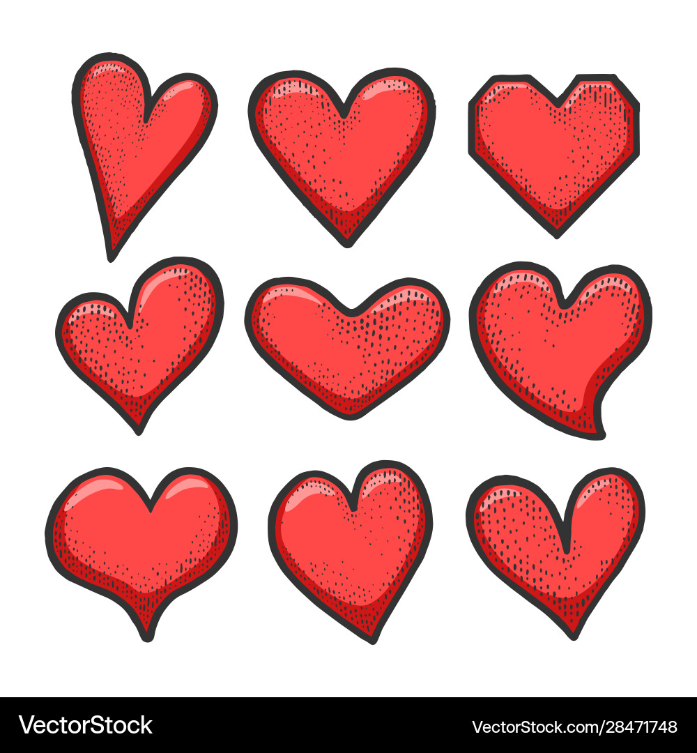 Heart symbol set sketch engraving Royalty Free Vector Image