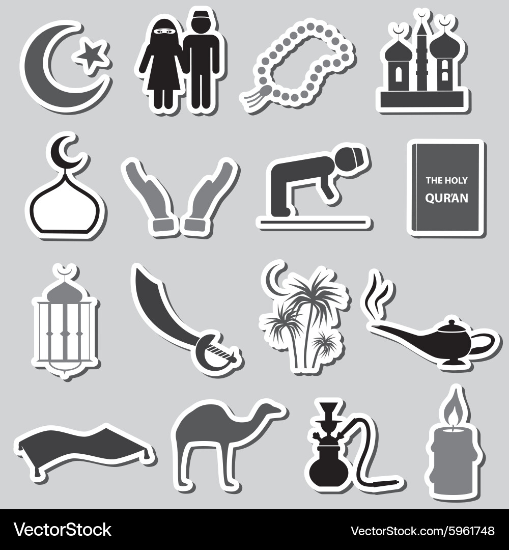 Islamic religion simple black stickers set eps10 Vector Image