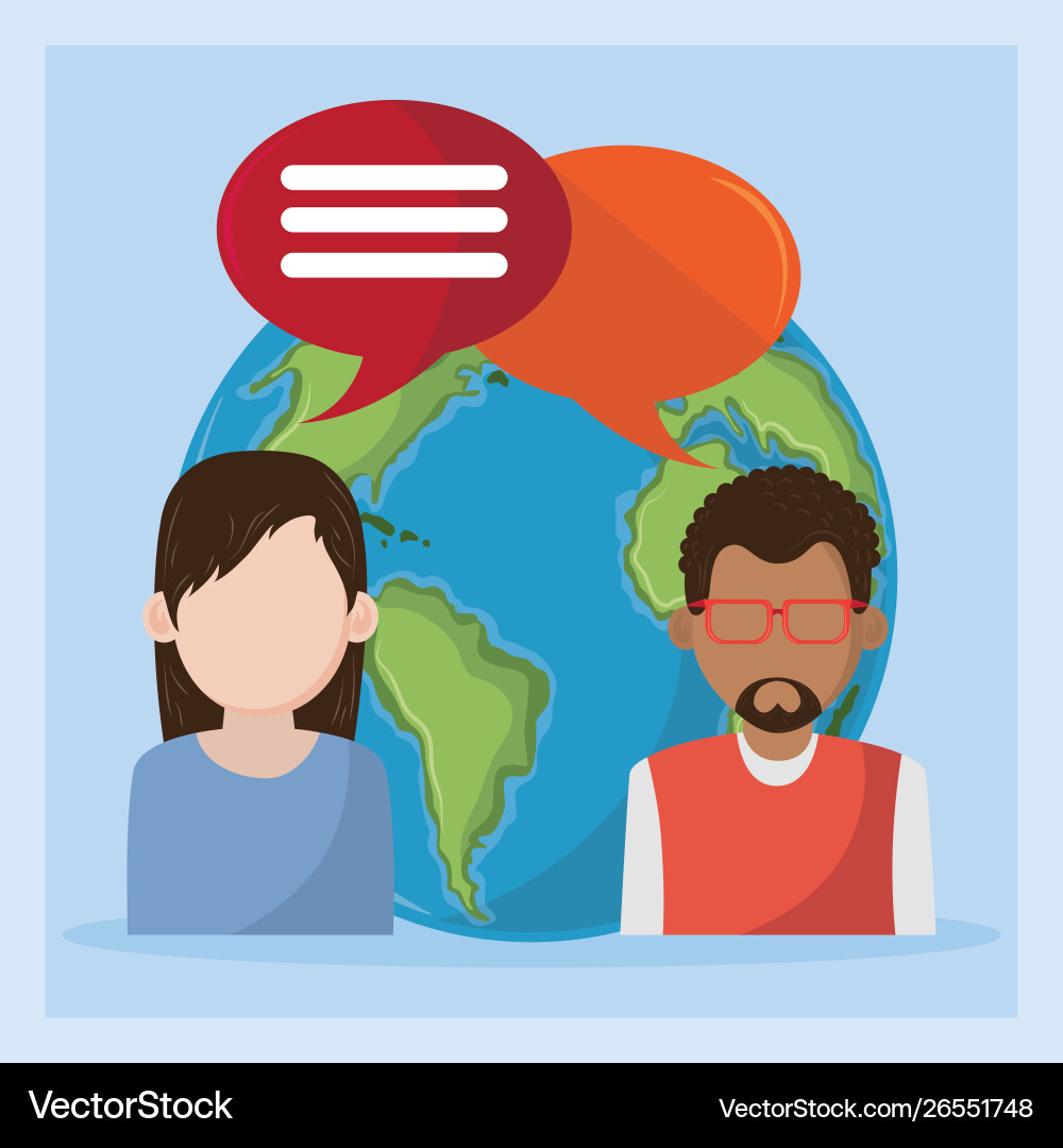 People talking around world cartoons Royalty Free Vector
