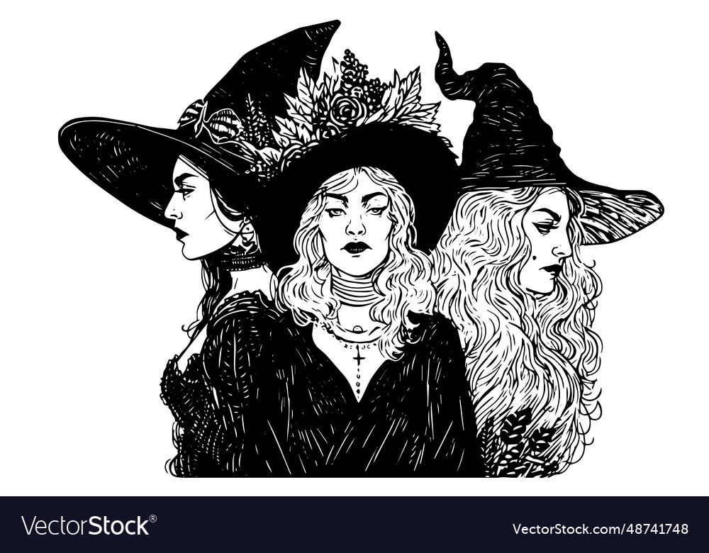 Witch Halloween Woman Hand Drawn Ink Sketch Vector Image